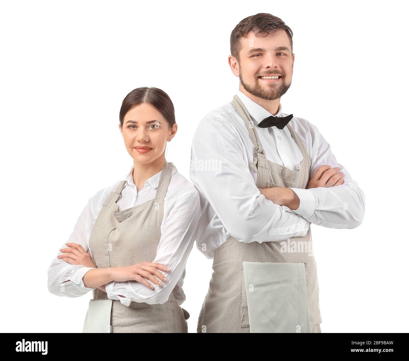 Portrait of waiters on white background Stock Photo - Alamy