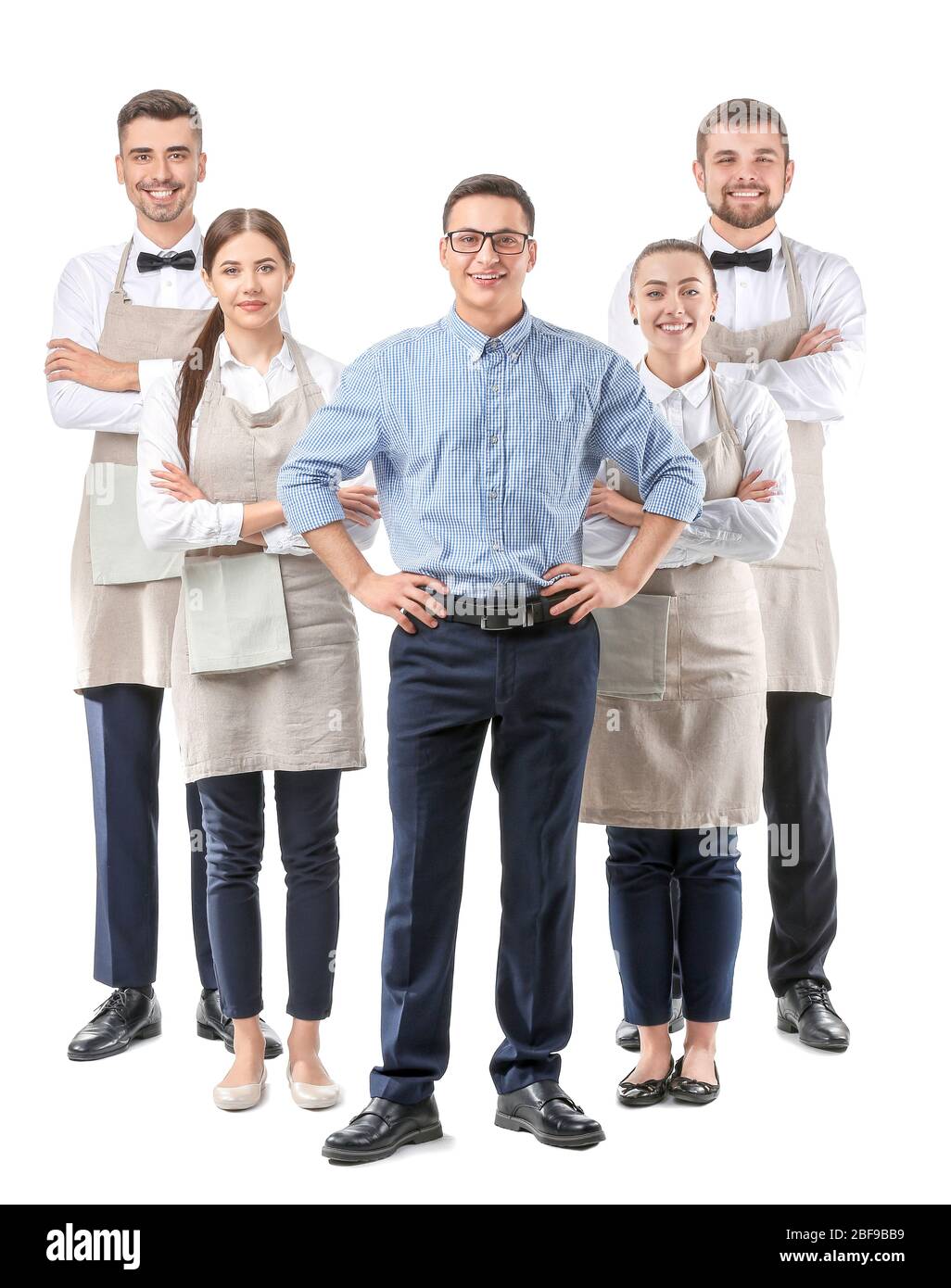 Group of waiters with teacher on white background Stock Photo - Alamy