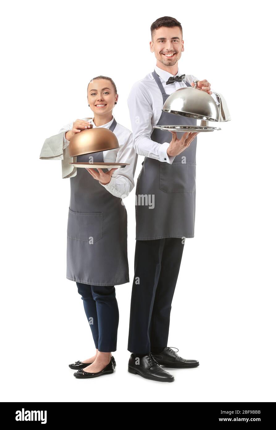 Portrait of waiters on white background Stock Photo - Alamy