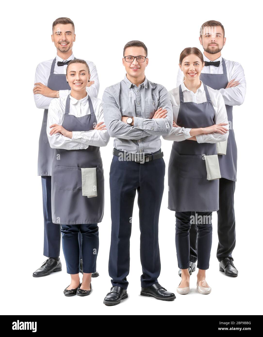 Group of waiters with teacher on white background Stock Photo - Alamy
