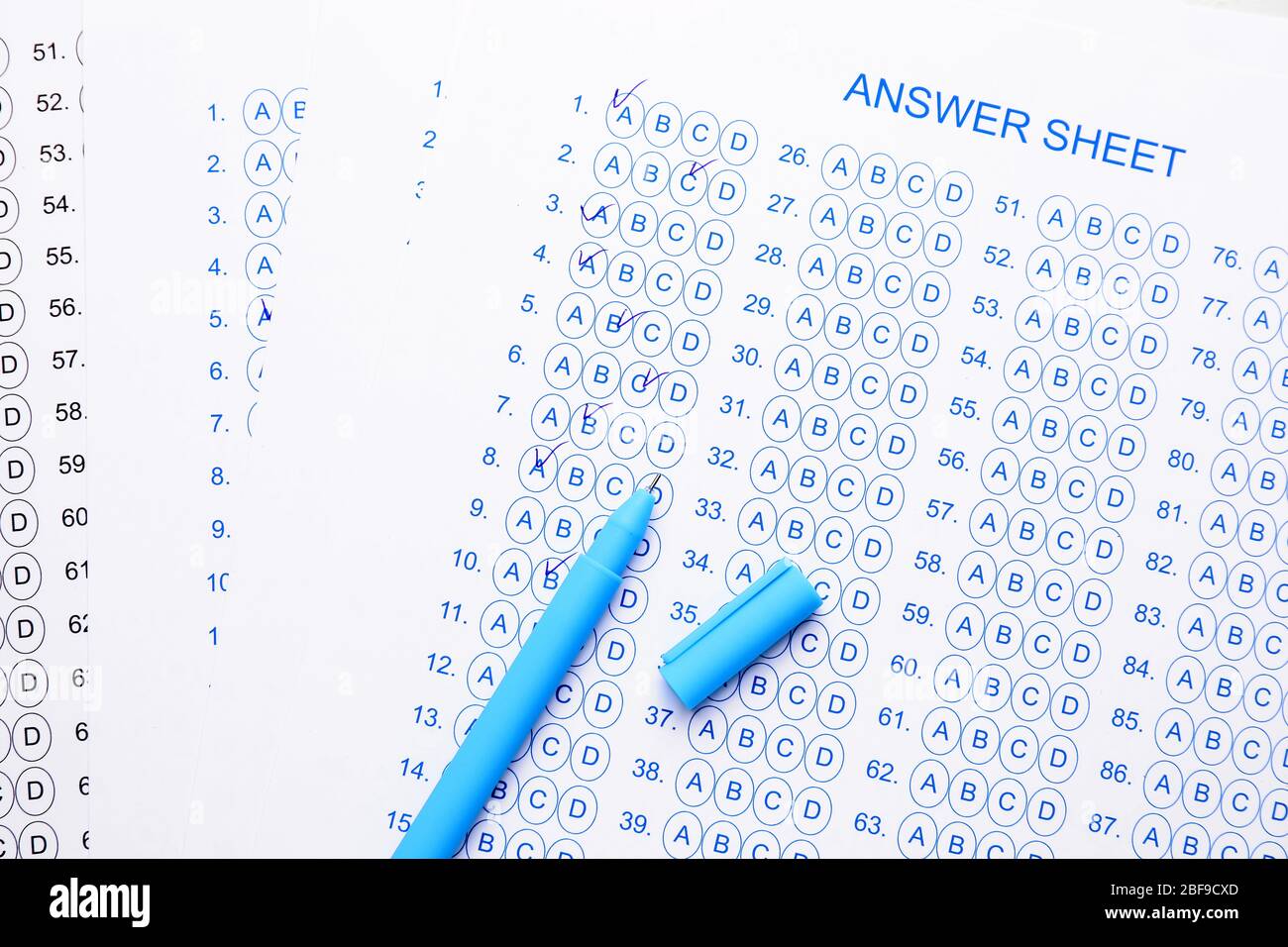 Answer sheet forms with pen. Concept of passing exam Stock Photo - Alamy