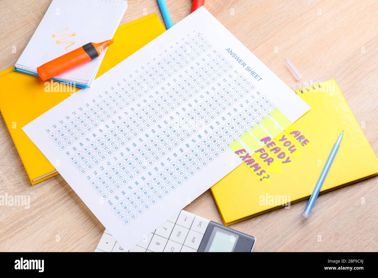 Answer sheet form with stationery on table. Concept of passing exam ...