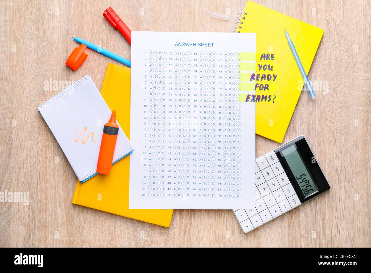 Answer sheet form with stationery on table. Concept of passing exam ...