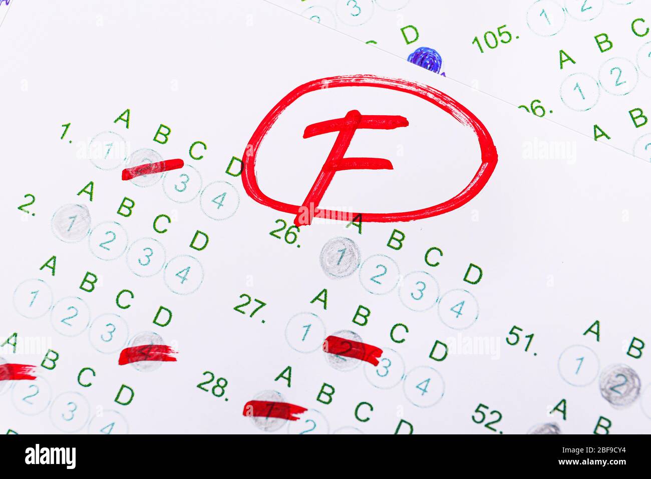 Checked answer sheet, closeup. Concept of passing exam Stock Photo - Alamy