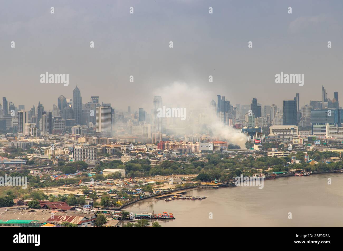 Bangkok, Thailand - 14 Apr 2020 : See smoke of the building on fire at ...