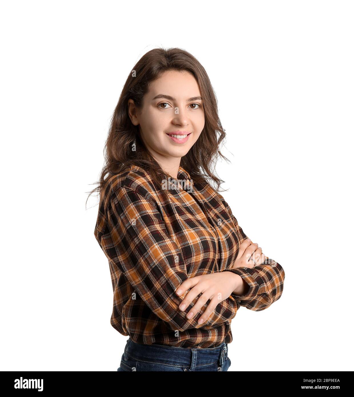 Beautiful young girl on white background Stock Photo - Alamy