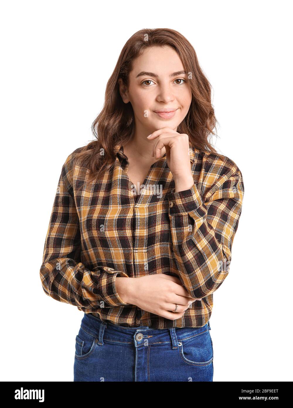 Beautiful young girl on white background Stock Photo - Alamy