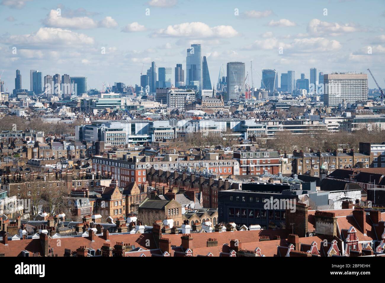 London skyline across the rooftops of Paddington to the city, London ...