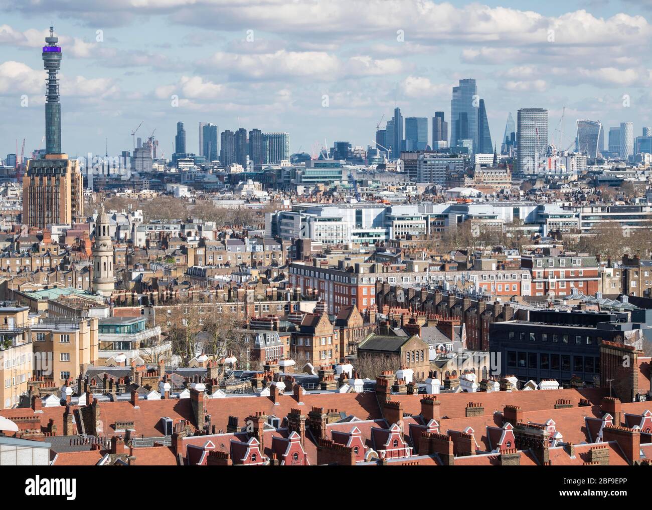 London skyline across the rooftops of Paddington to the city, London ...
