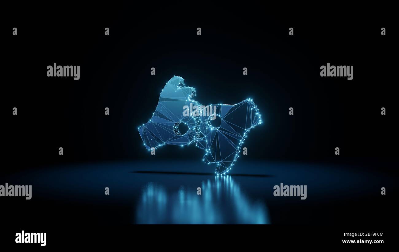3d rendering wireframe digital techno neon glowing symbol of American sign language interpreting ...