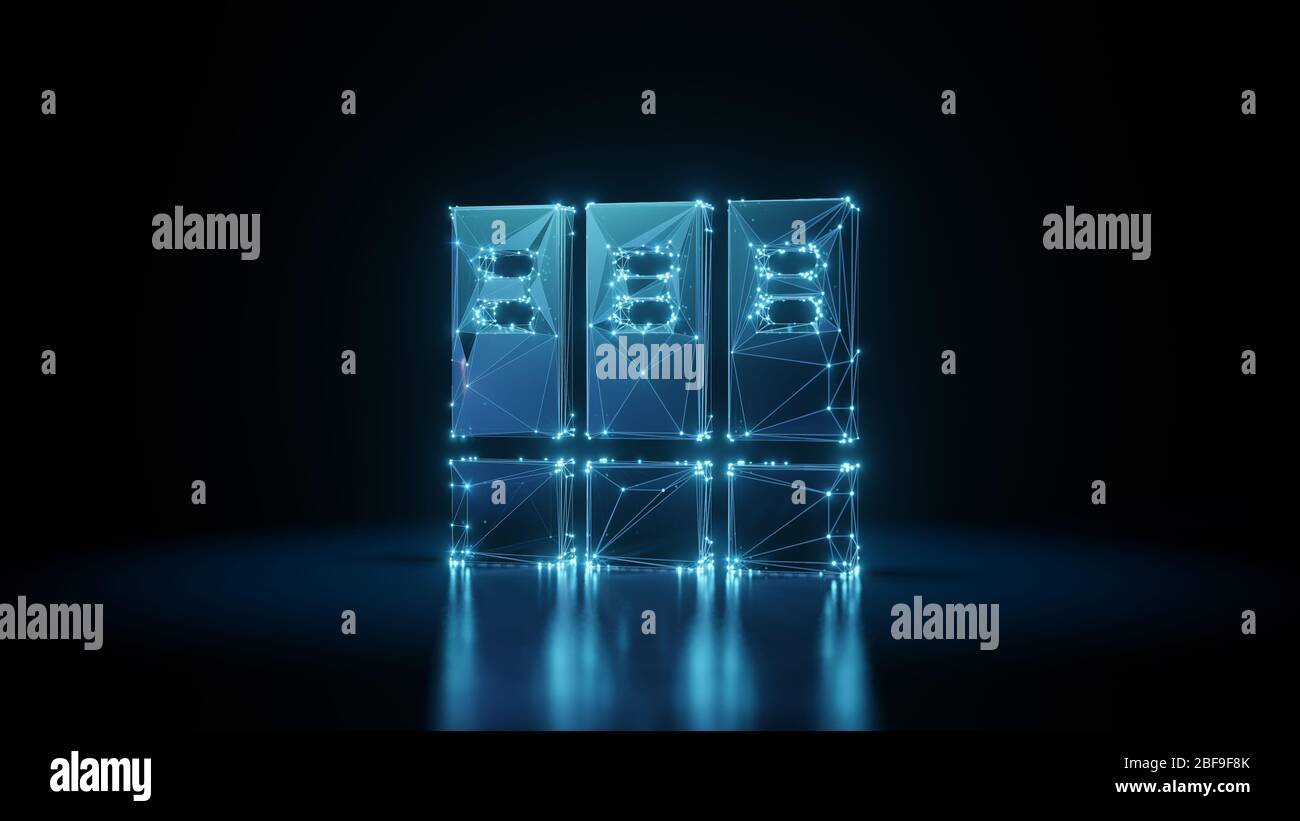 3d rendering wireframe digital techno neon glowing symbol of archive with three file with ...