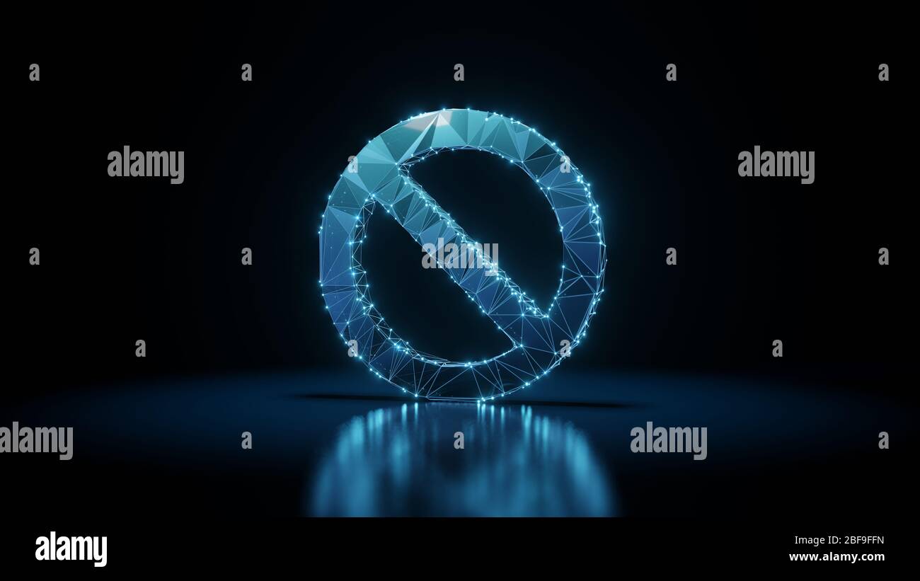3d rendering wireframe digital techno neon glowing symbol of circle ban ...