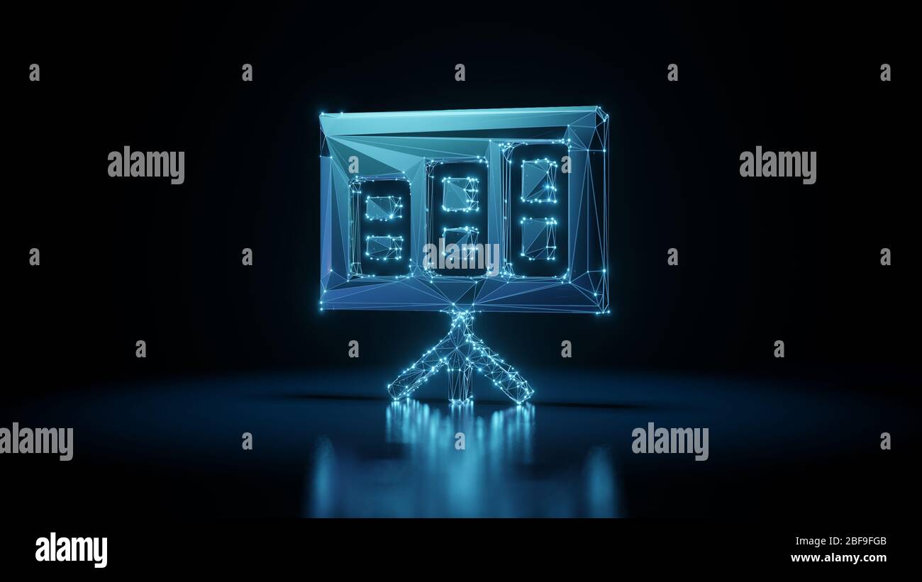 3d rendering wireframe digital techno neon glowing symbol of bar chart on flipchart with shining ...