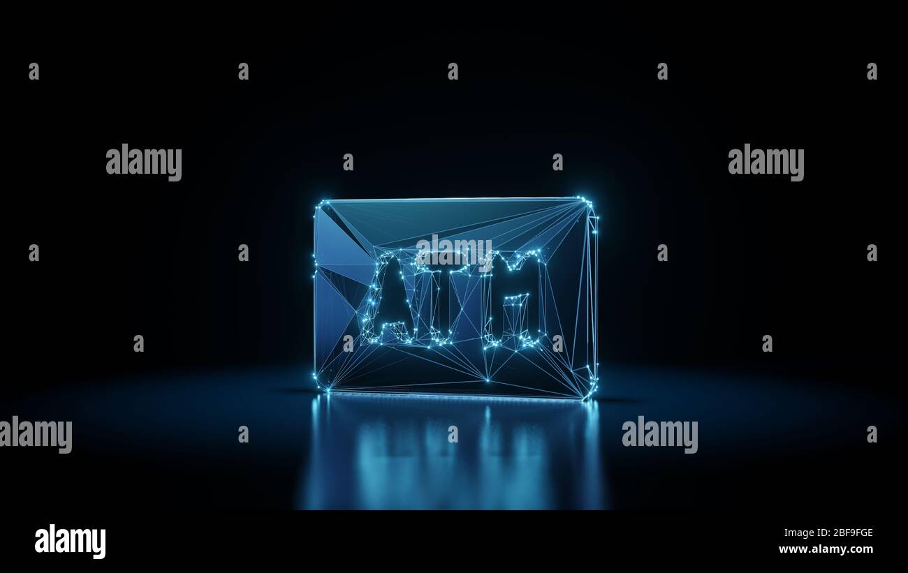 3d rendering wireframe digital techno neon glowing symbol of atm sign ...