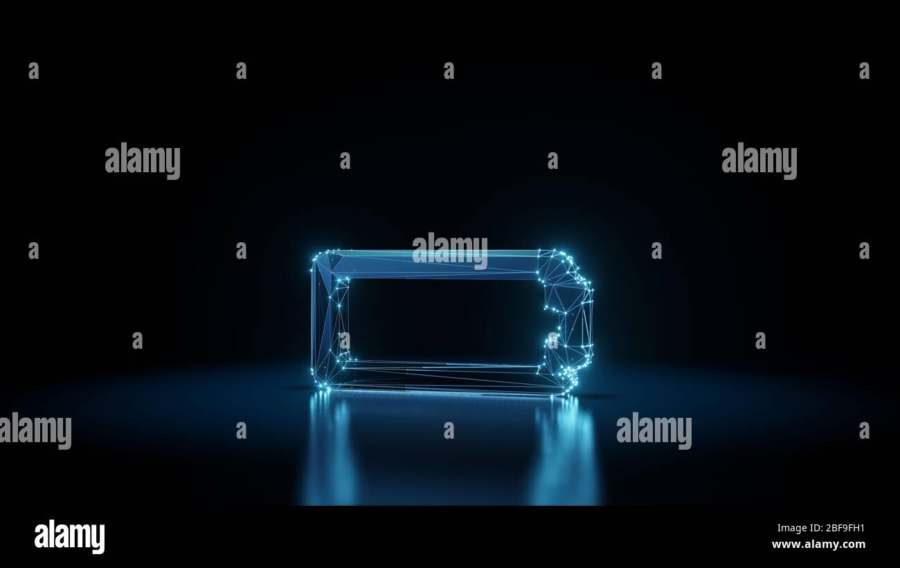 3d rendering wireframe digital techno neon glowing horizontal symbol of battery empty with ...