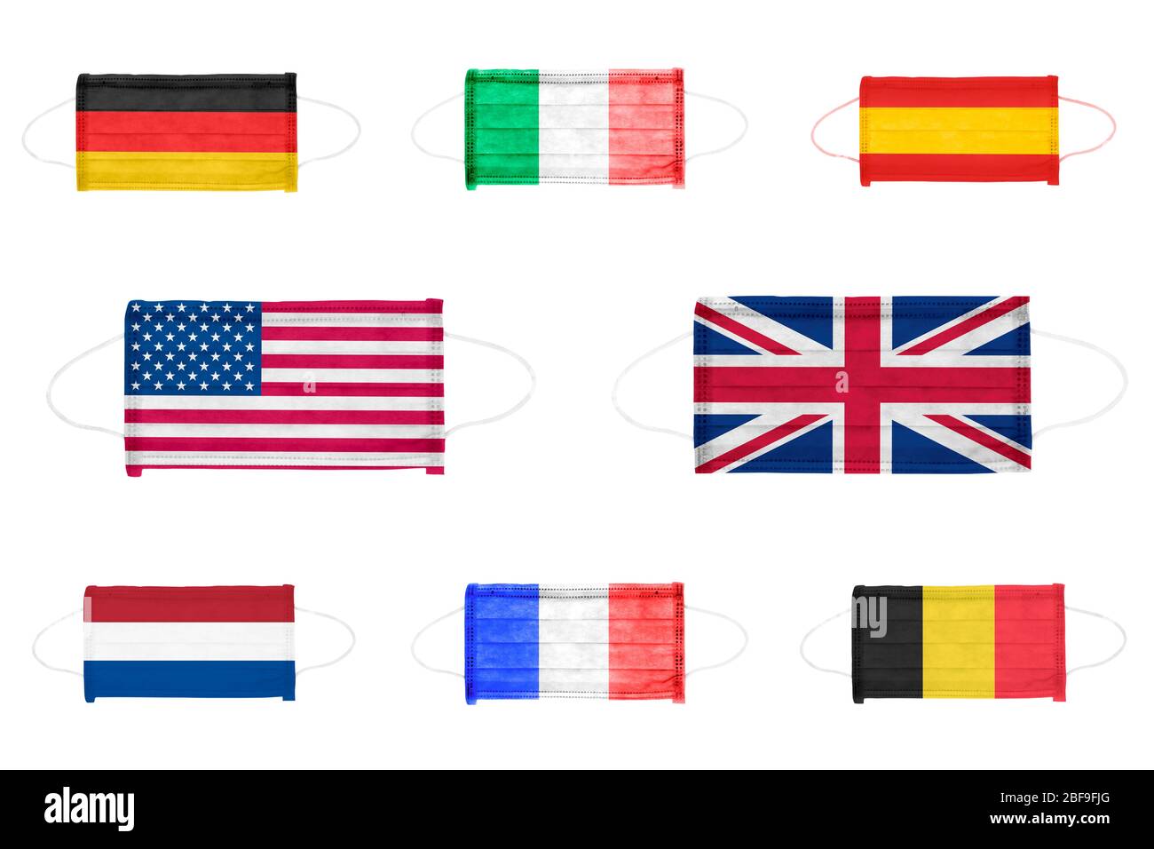 Set of PP non-woven disposable medical face masks isolated on white ...