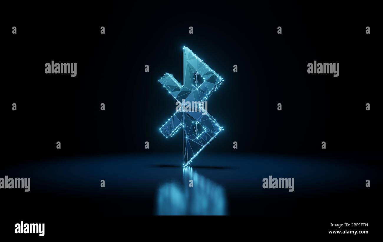 3d rendering wireframe digital techno neon glowing symbol of Bluetooth ...
