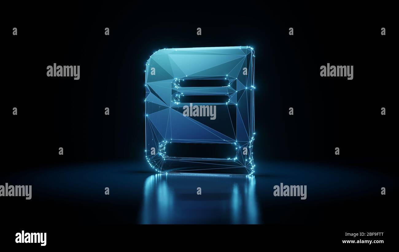 3d rendering wireframe digital techno neon glowing symbol of close book with shining dots on ...