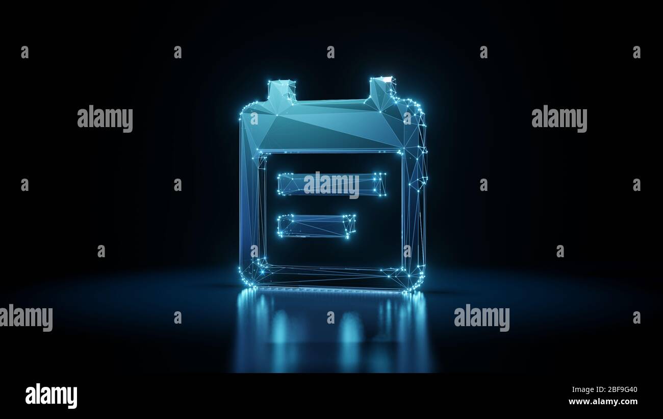 3d rendering wireframe digital techno neon glowing symbol of calendar with two lines with ...