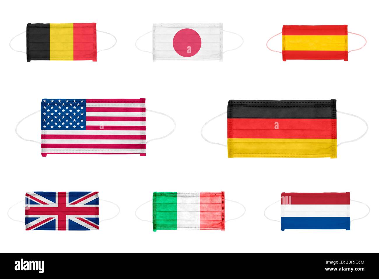 Set of PP non-woven disposable medical face masks isolated on white ...