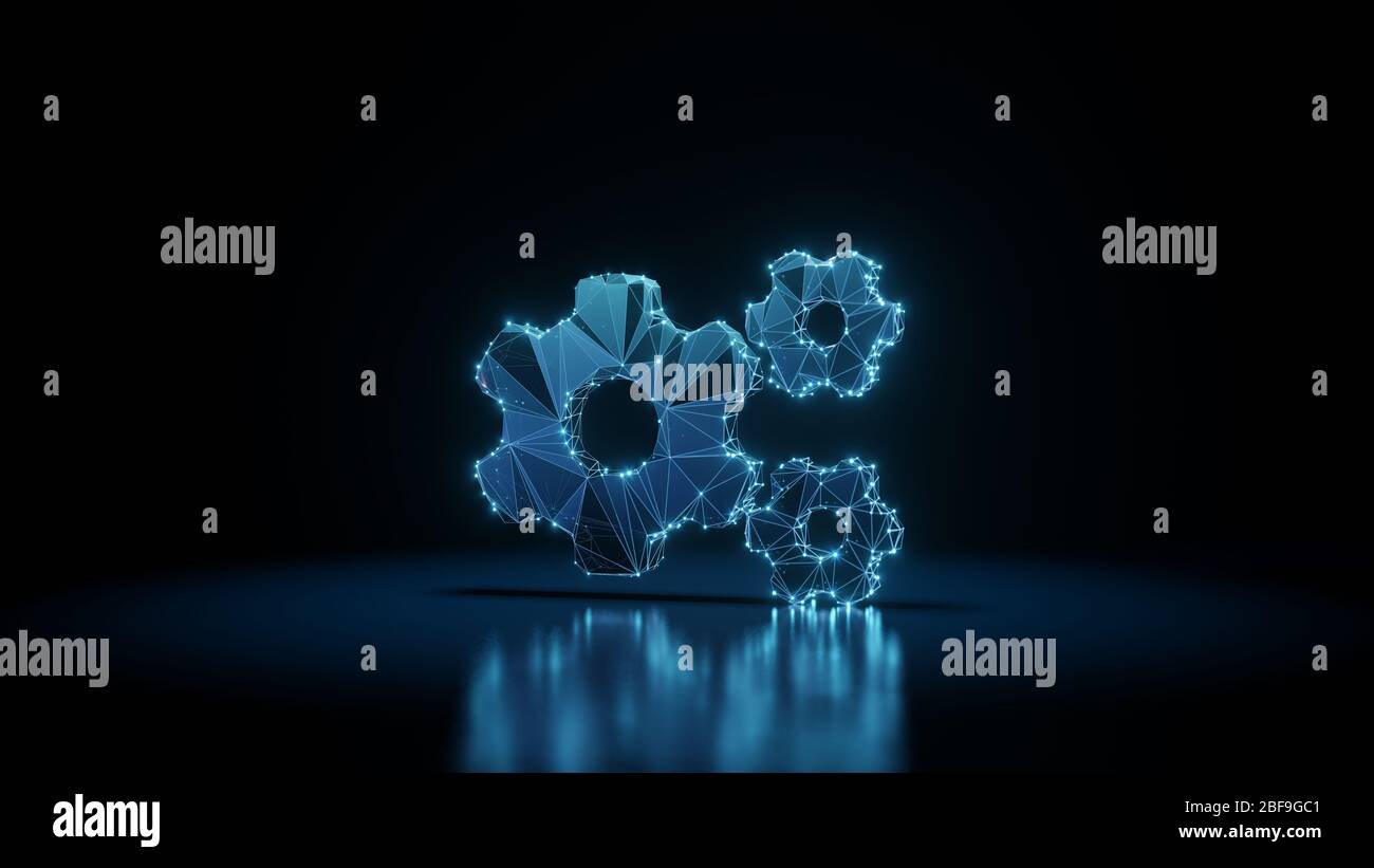 3d rendering wireframe digital techno neon glowing symbol of big ...