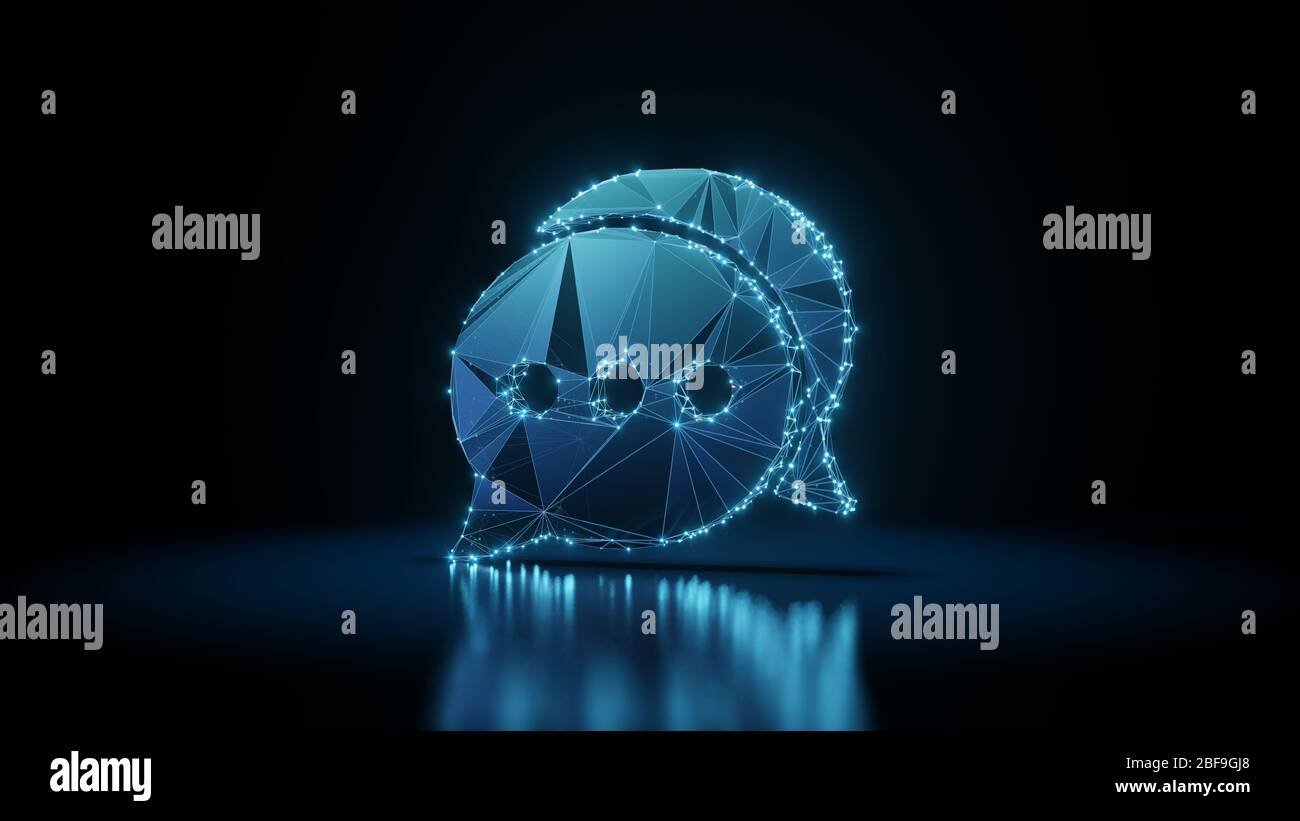 3d rendering wireframe digital techno neon glowing symbol of two rounded chat bubbles with three ...