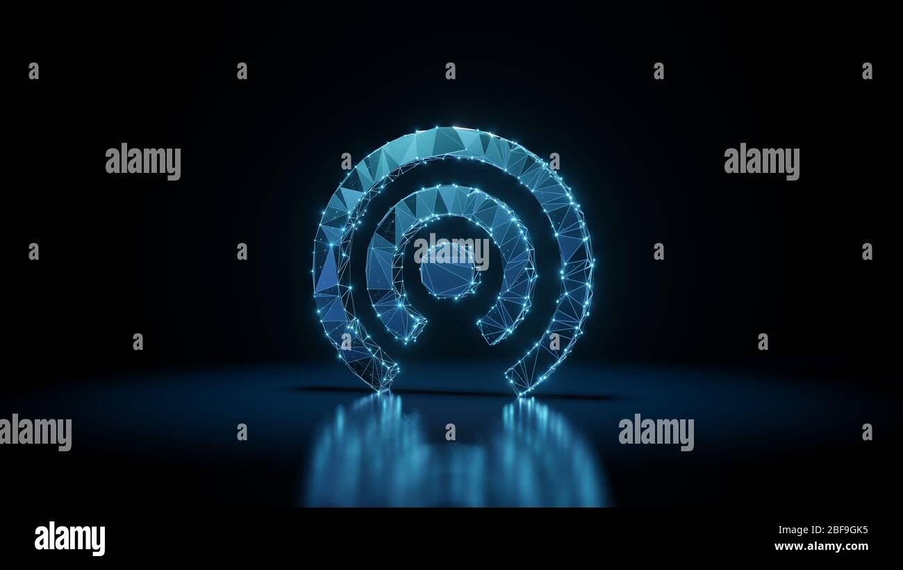 3d rendering wireframe digital techno neon glowing symbol of connection circular wires with ...