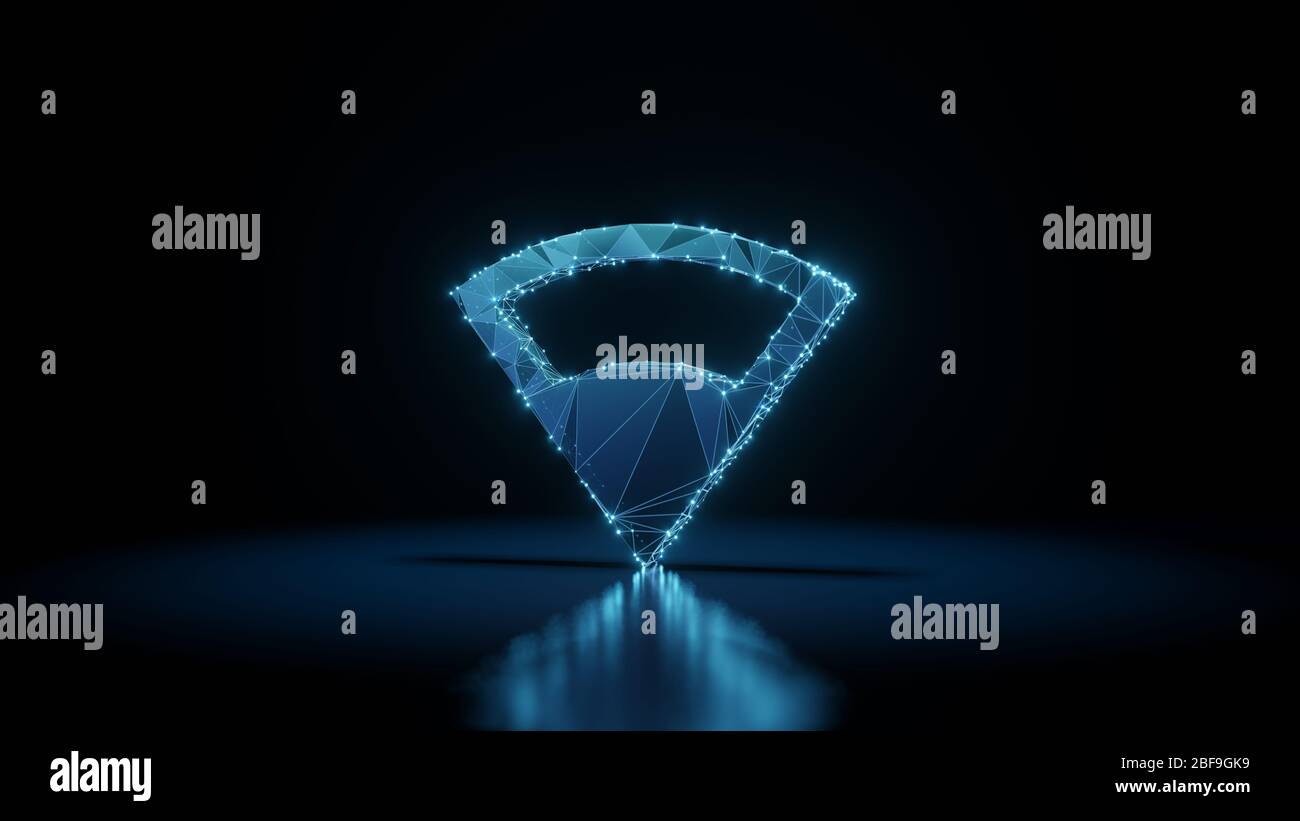 3d rendering wireframe digital techno neon glowing symbol of connection volume middle with ...