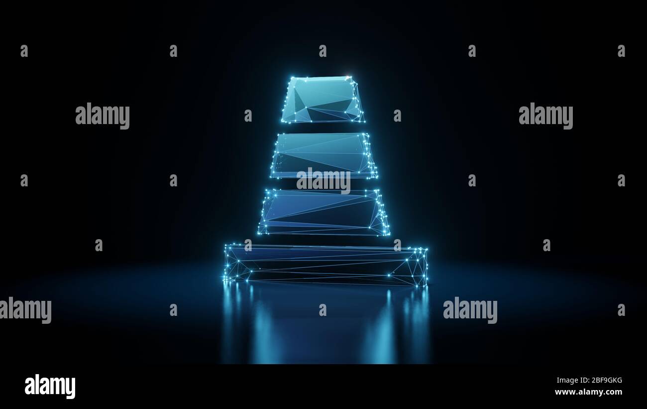 3d rendering wireframe digital techno neon glowing symbol of traffic ...