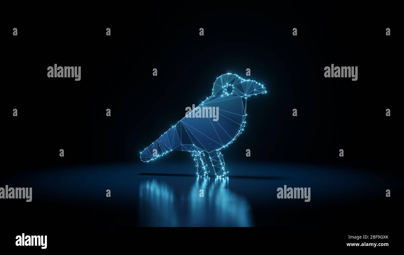 3d rendering wireframe digital techno neon glowing symbol of bird from ...