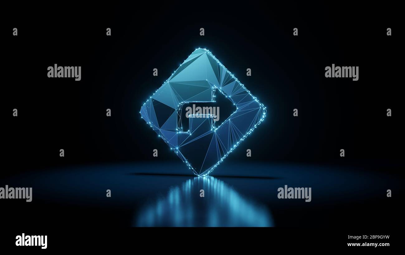 3d rendering wireframe digital techno neon glowing symbol of lozenge ...