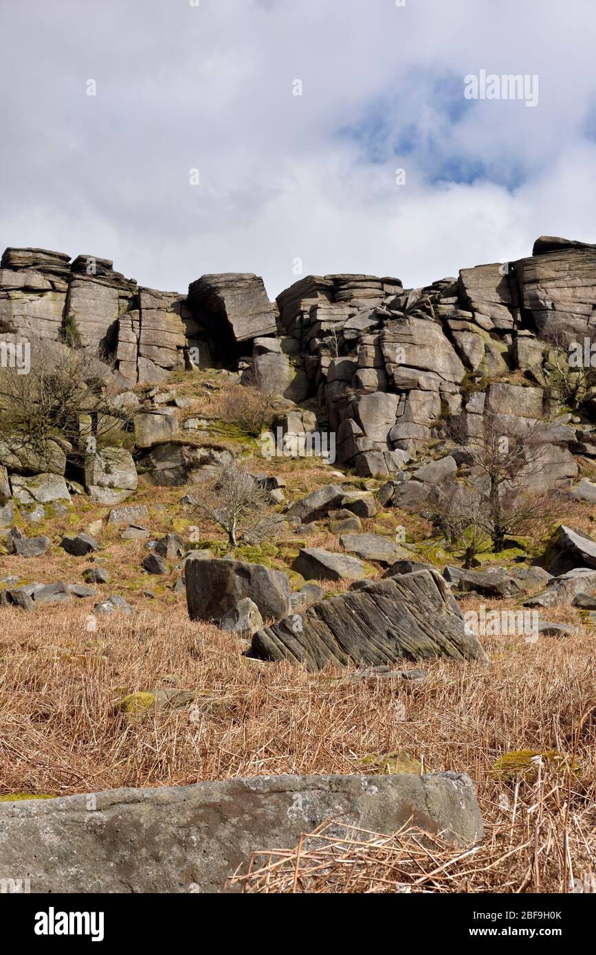 Stanage Edge,gritstone escarpment,Hathersage,Peak district national ...