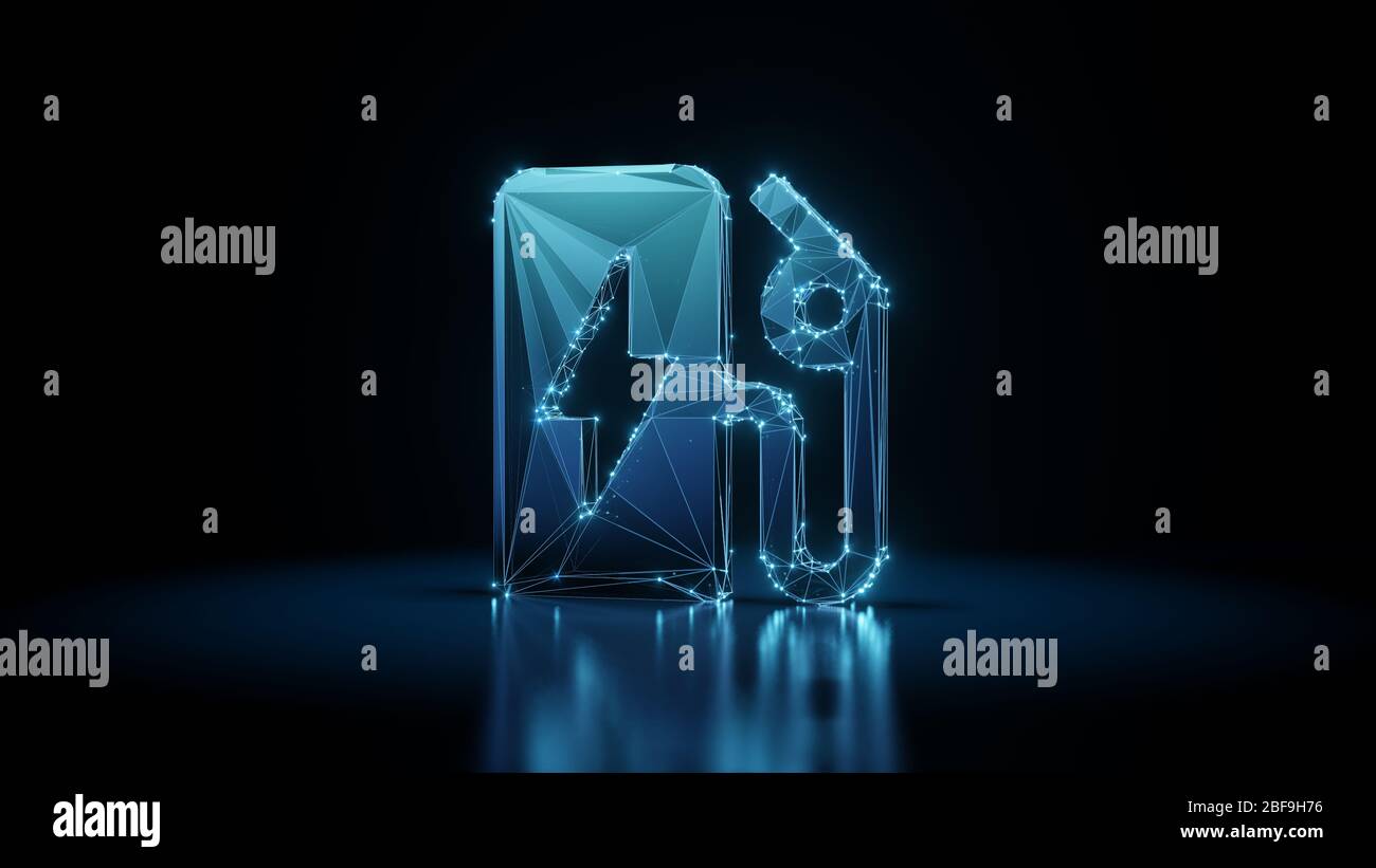 3d rendering wireframe digital techno neon glowing symbol of electric station with shining dots ...