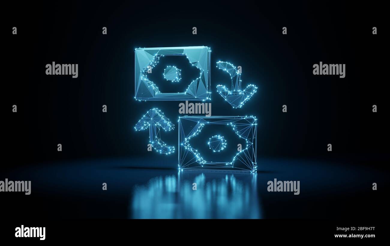 3d rendering wireframe digital techno neon glowing symbol of banknotes ...