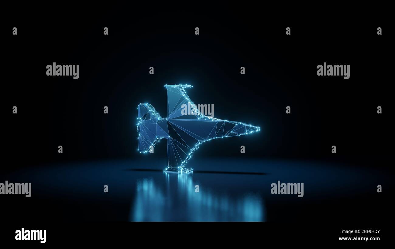 3d rendering wireframe digital techno neon glowing symbol of fighting ...