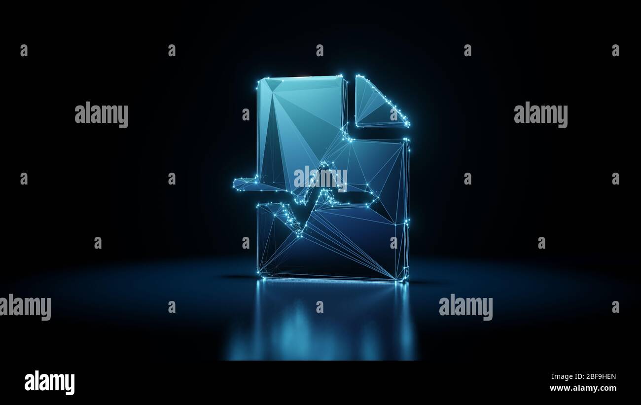 3d rendering wireframe digital techno neon glowing symbol of paper with bent corner and heart ...