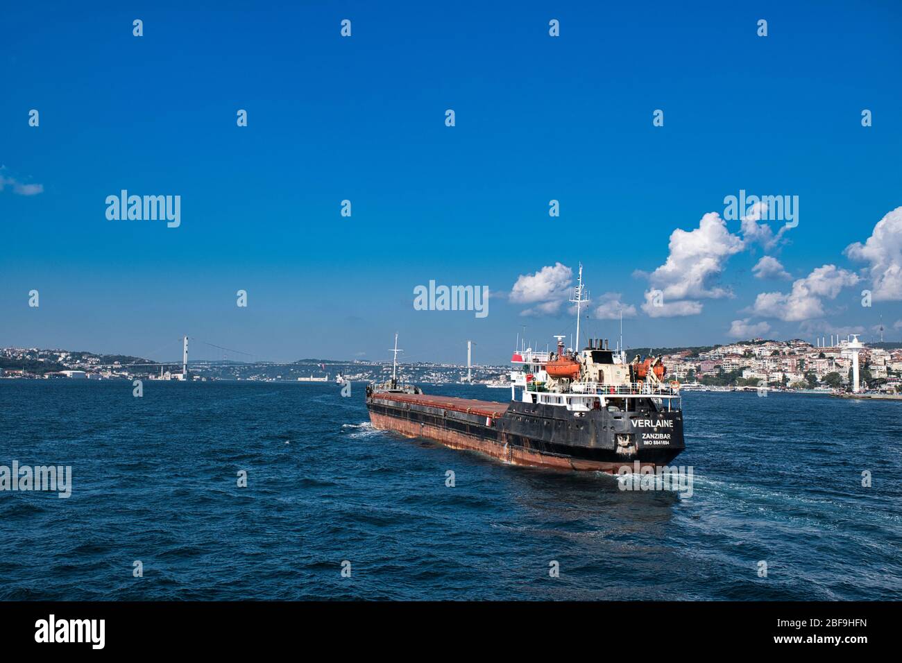 Container ship passing through Istanbul Strait Stock Photo - Alamy