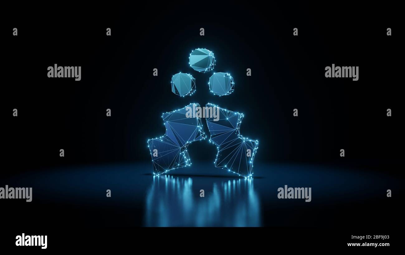 3d rendering wireframe digital techno neon glowing symbol of Christmas berry with two leaves ...