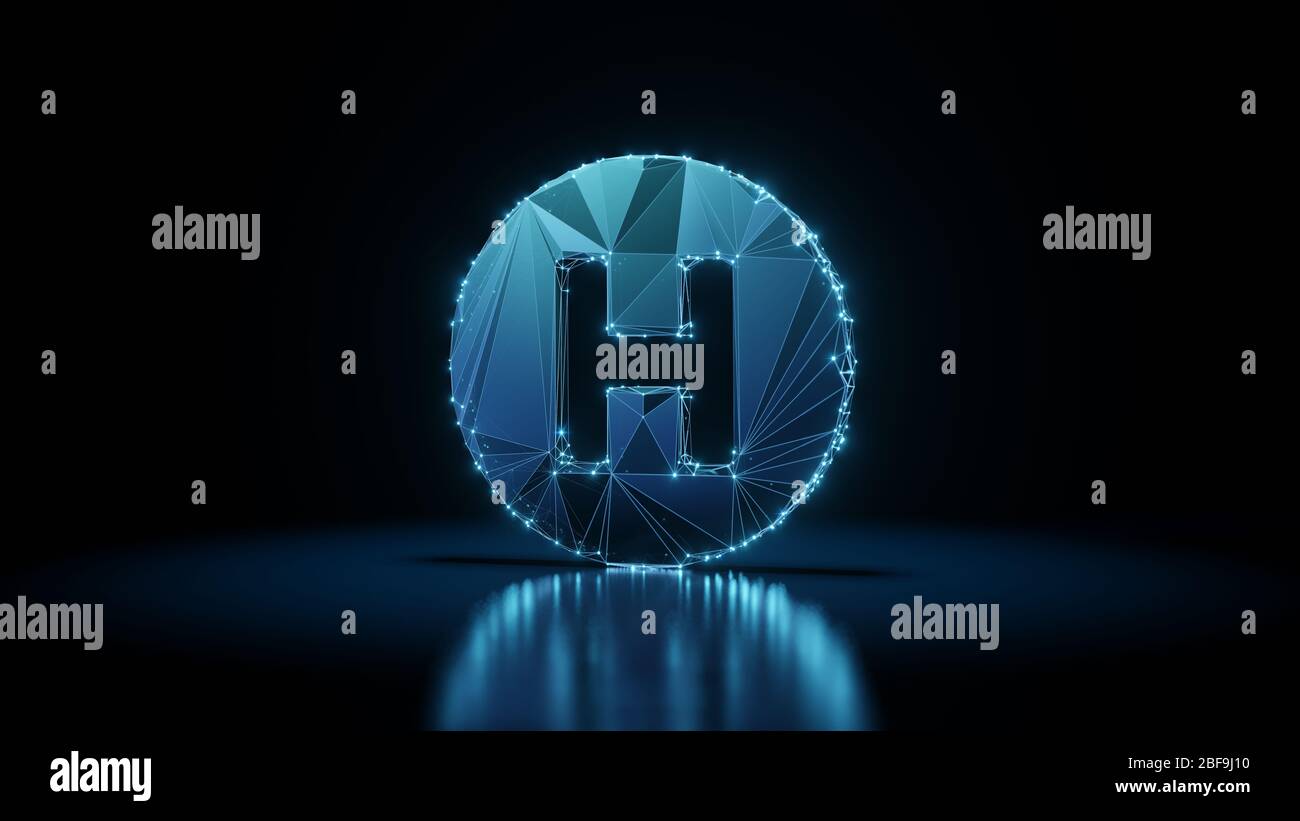 3d rendering wireframe digital techno neon glowing symbol of hospital ...