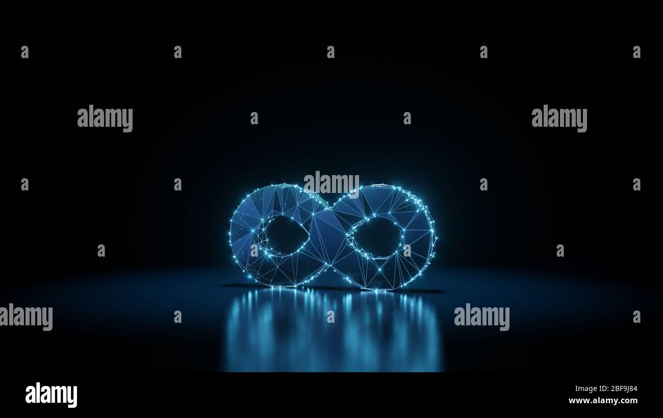 3d rendering wireframe digital techno neon glowing symbol of infinity ...