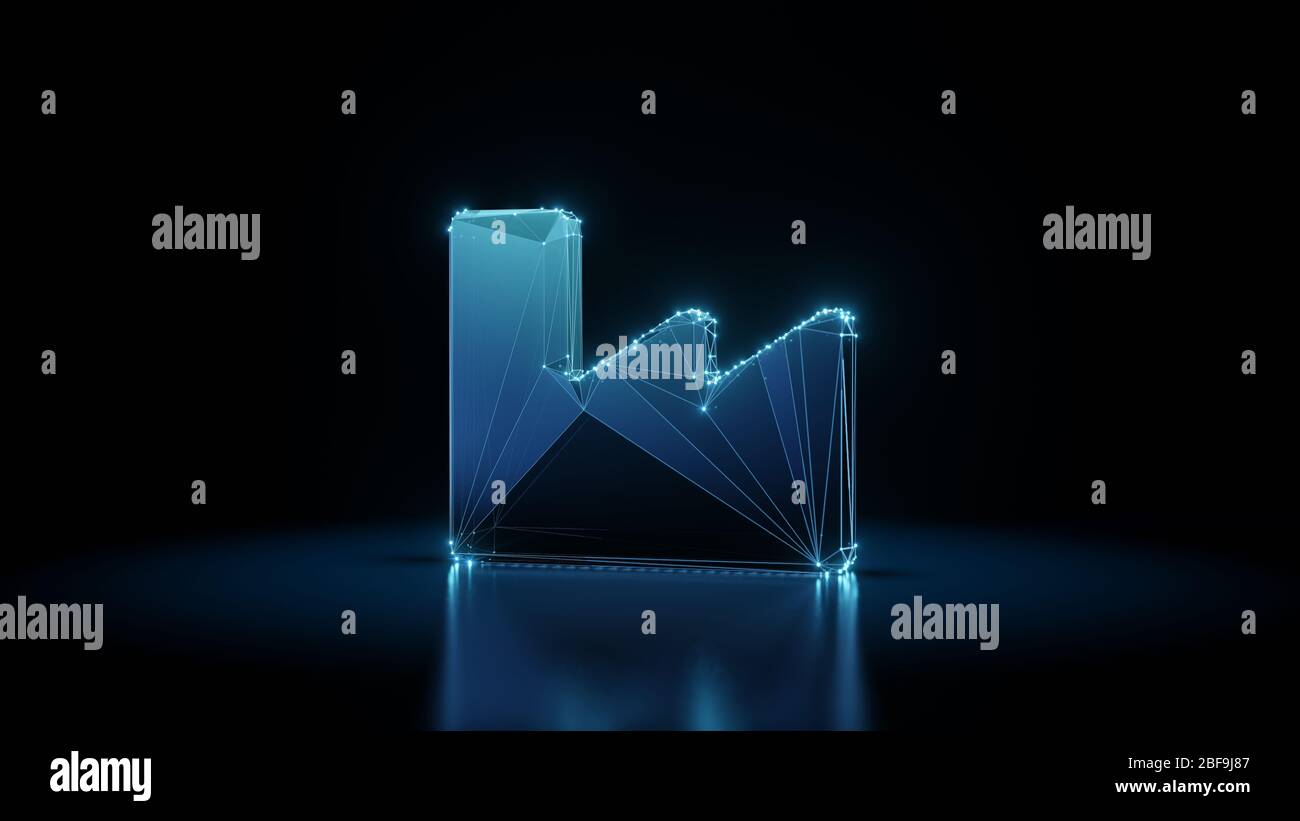 3d rendering wireframe digital techno neon glowing symbol of factory ...