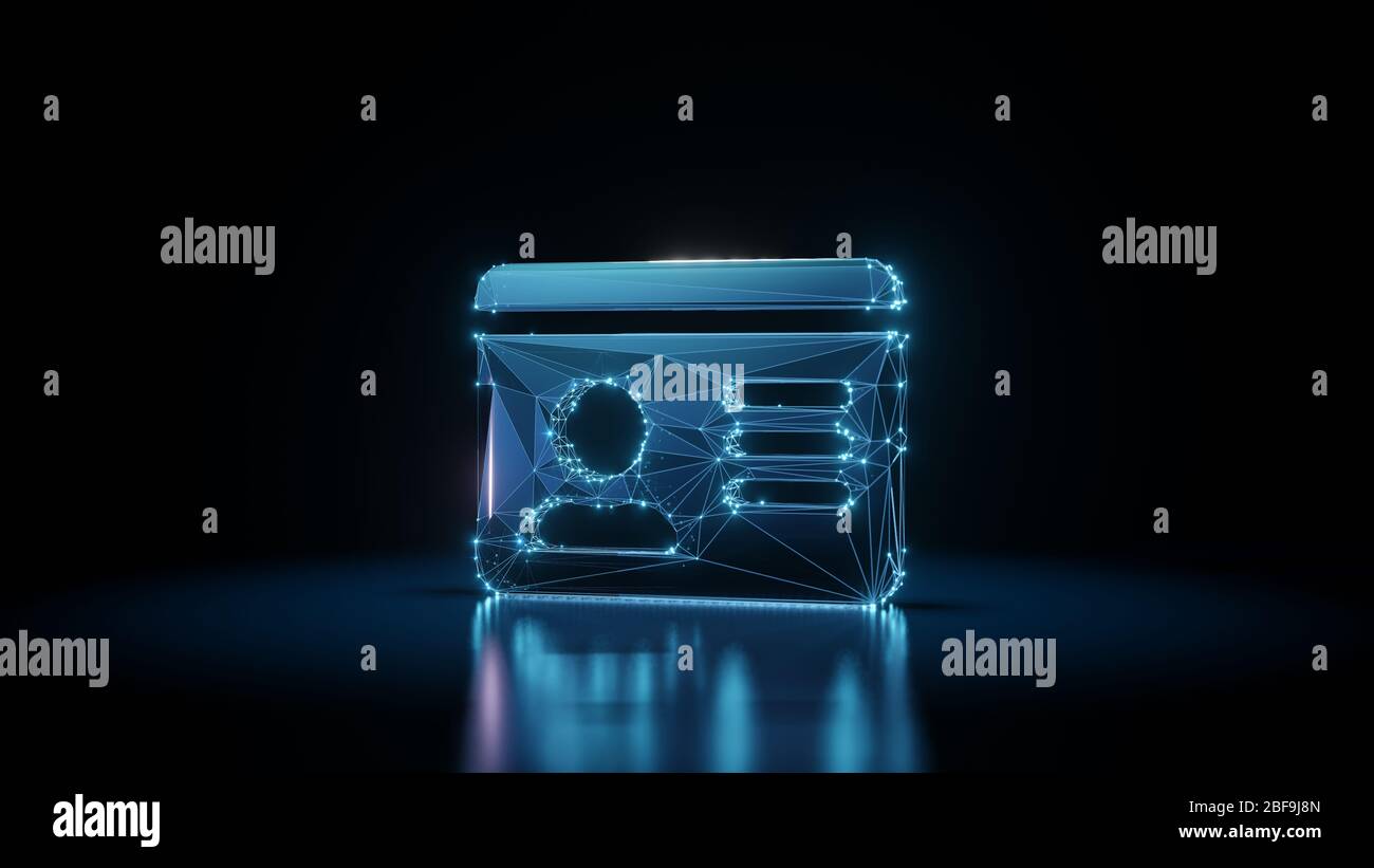 3d rendering wireframe digital techno neon glowing symbol of id card with personal photo with ...