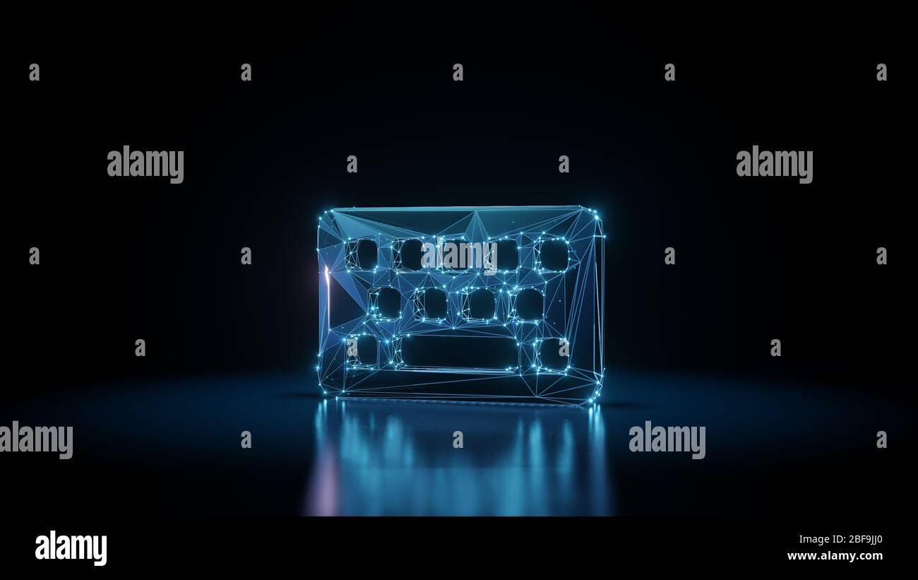 3d rendering wireframe digital techno neon glowing symbol of computer ...
