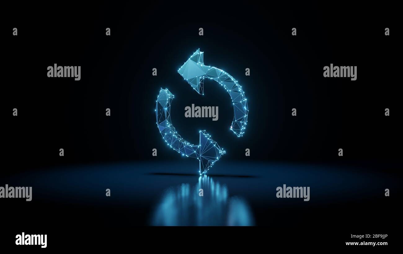 3d Rendering Wireframe Digital Techno Neon Glowing Symbol Of Loading Arrows With Shining Dots On