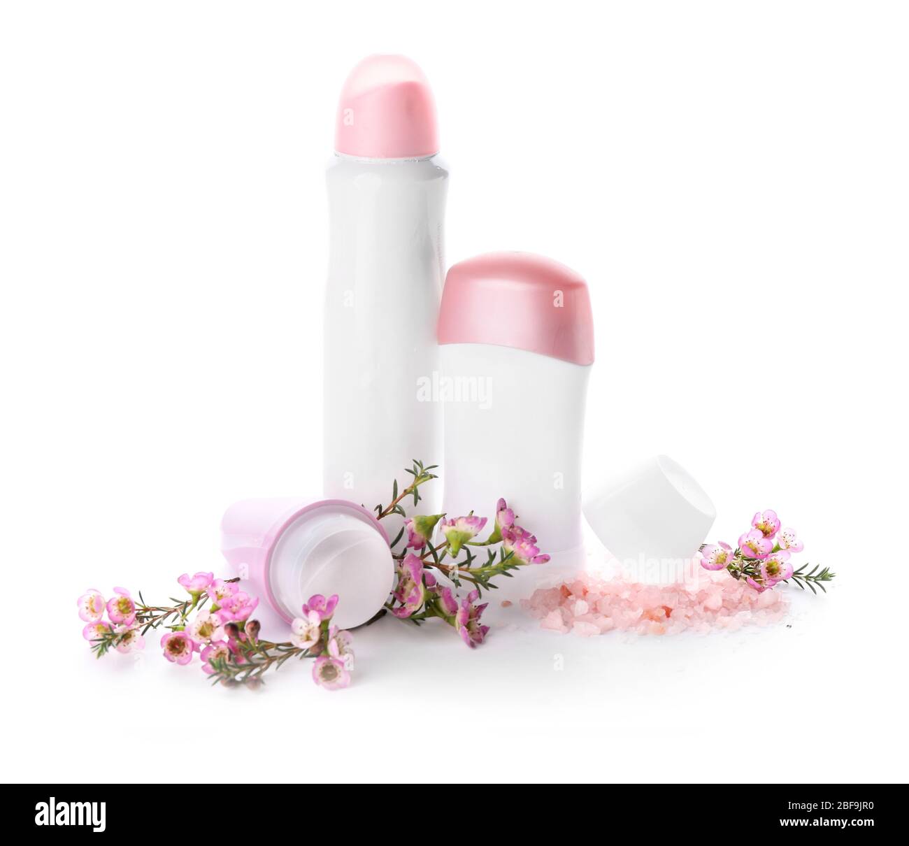 Different deodorants on white background Stock Photo - Alamy