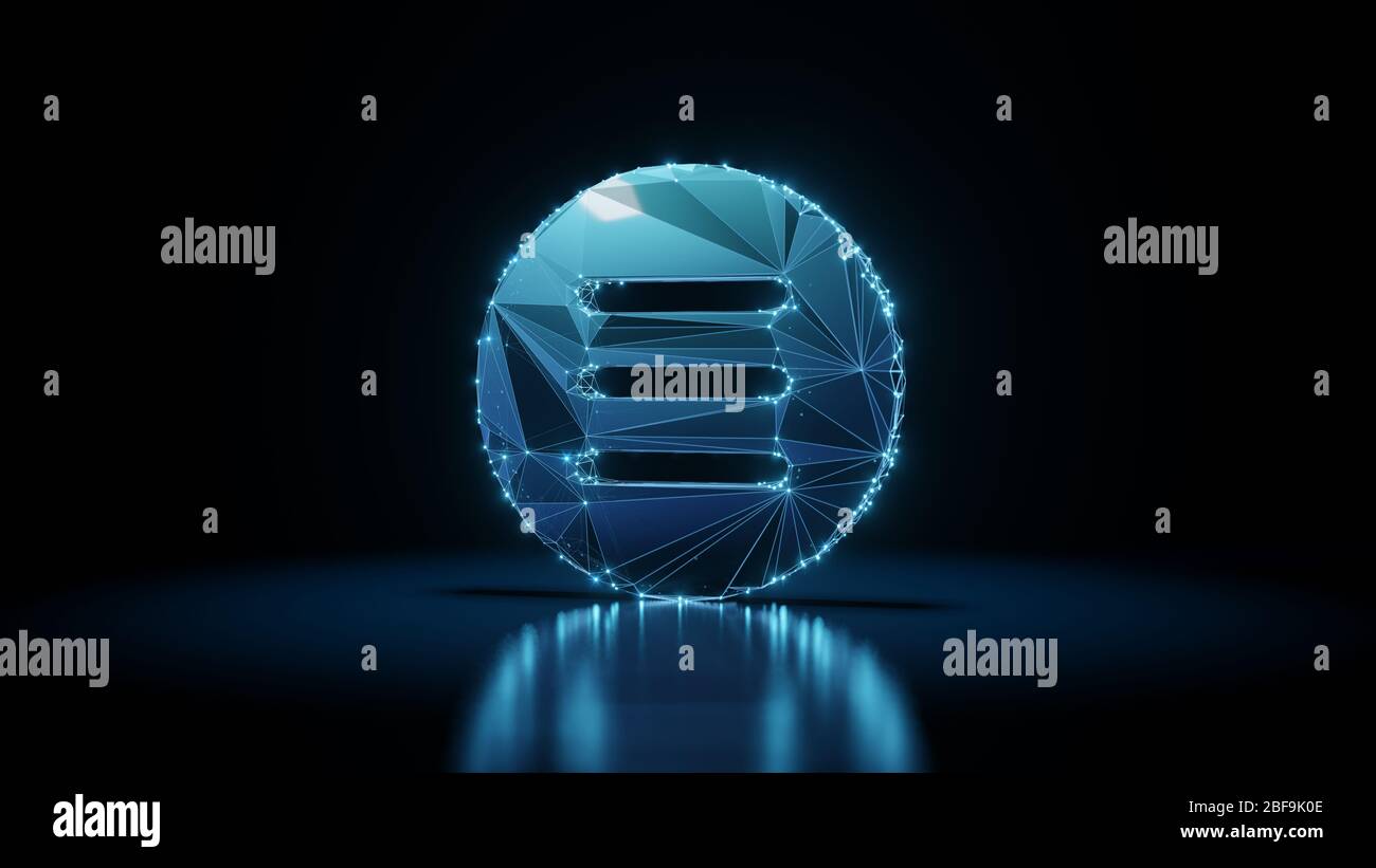 3d rendering wireframe digital techno neon glowing symbol of three lines in circle menu with ...