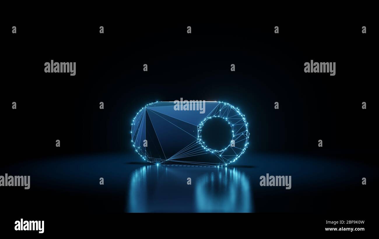 3d rendering wireframe digital techno neon glowing symbol of switch ...