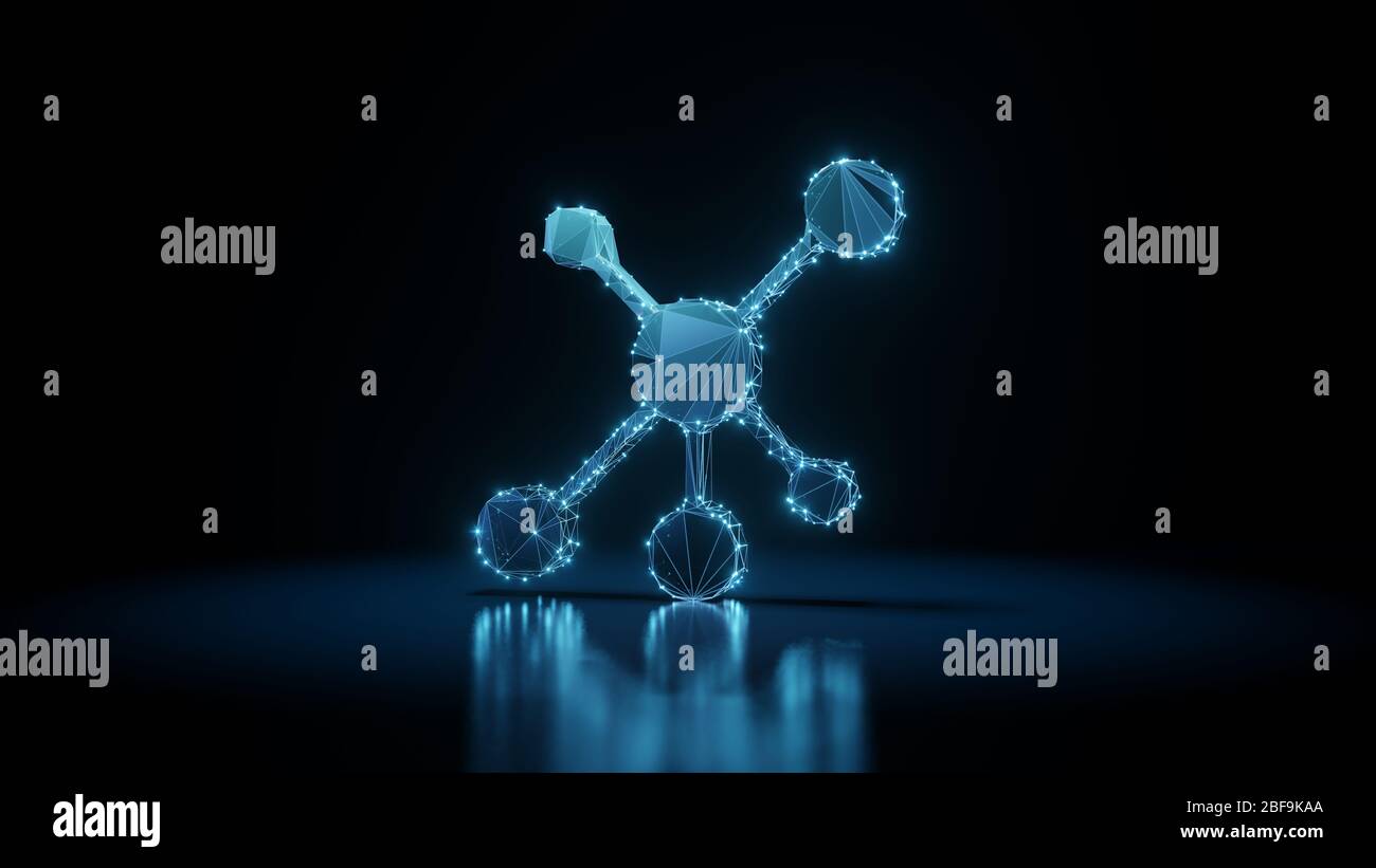 3d rendering wireframe digital techno neon glowing symbol of network with central sphere with ...