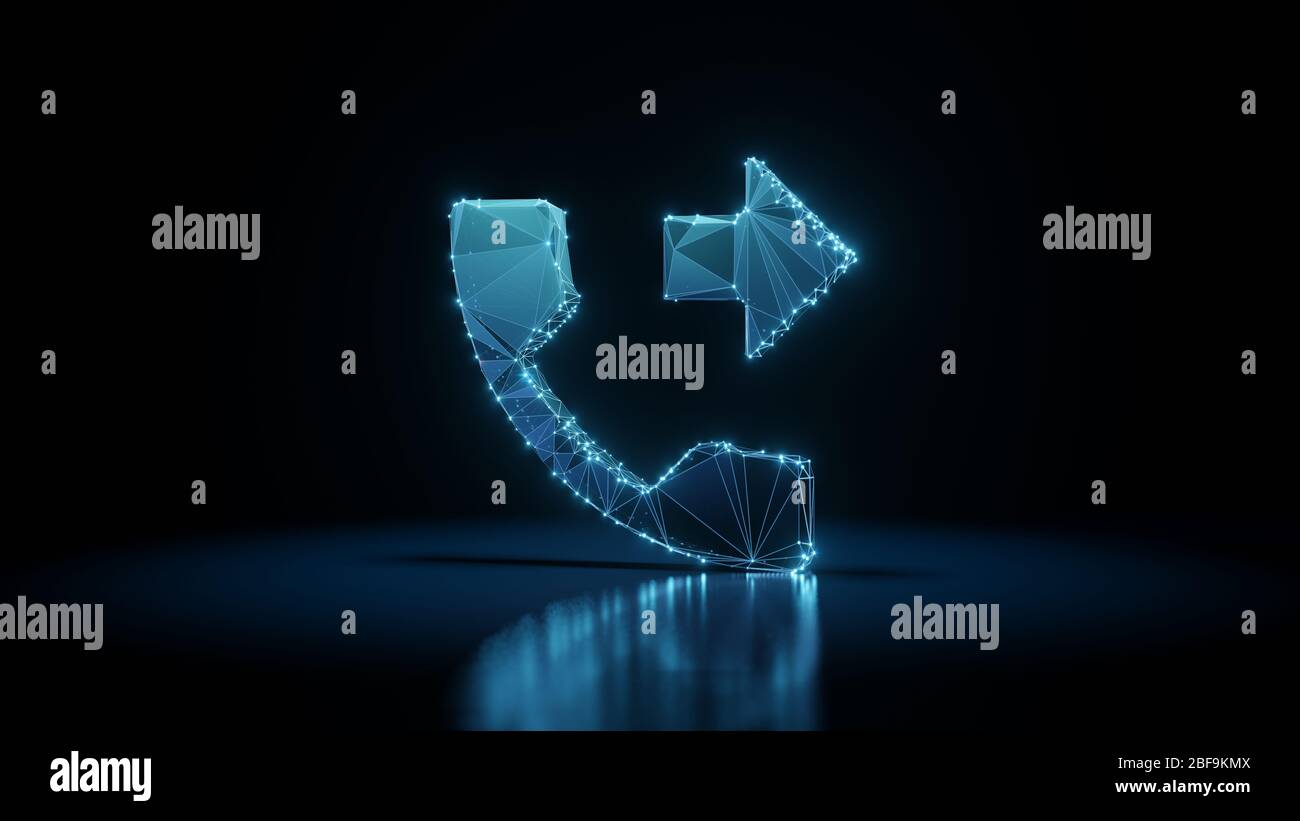 3d rendering wireframe digital techno neon glowing symbol of headphone with incoming arrow with ...