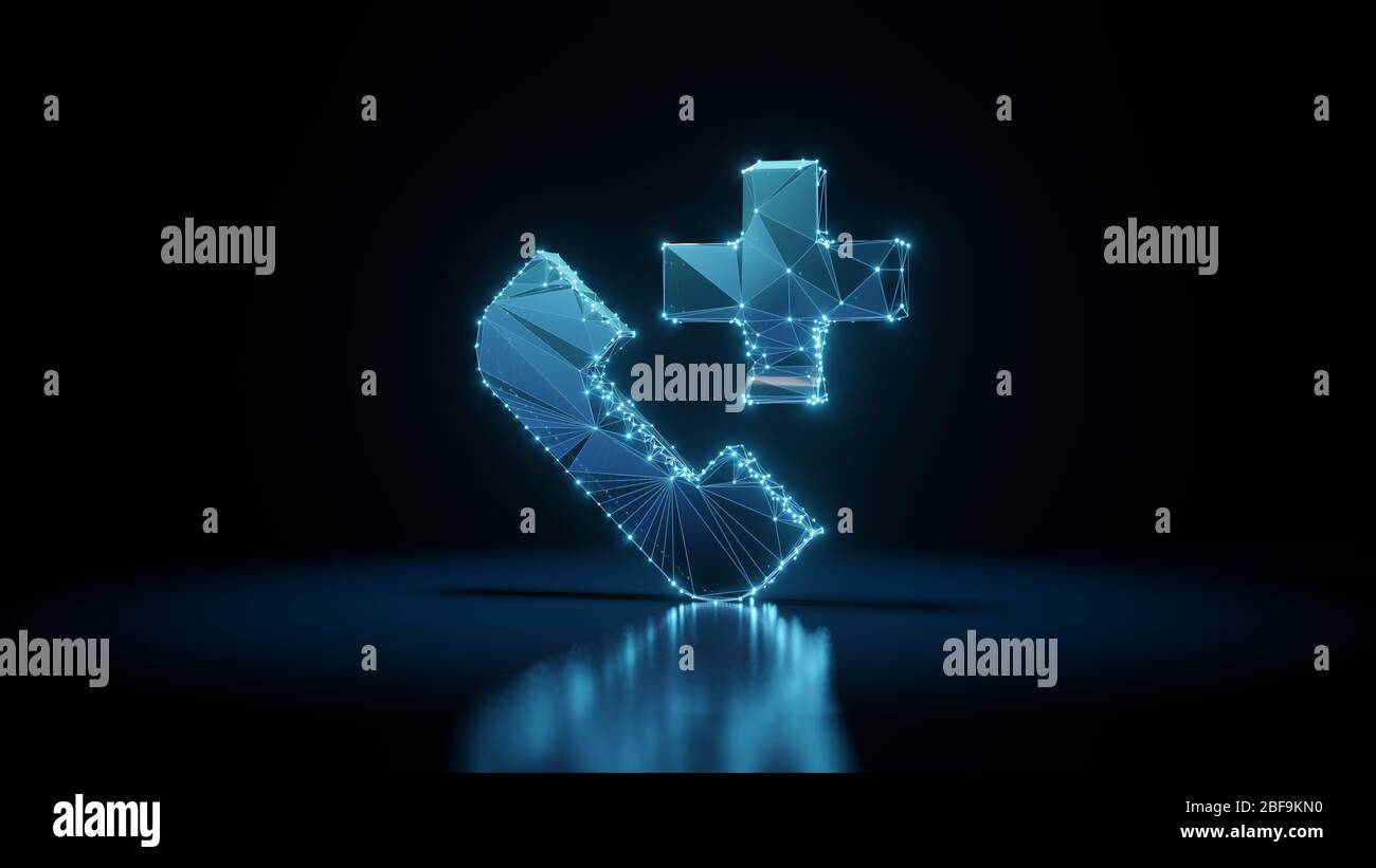 3d rendering wireframe digital techno neon glowing symbol of headphone with plus symbol with ...